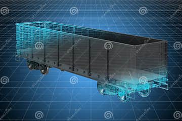Visualization 3d Cad Model of Freight Wagon, Blueprint. 3D Rendering ...