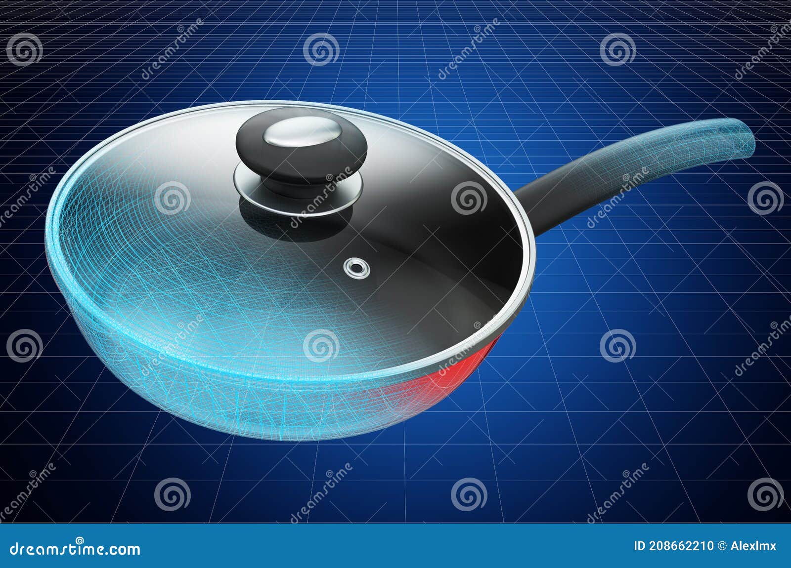 Visualization 3d Cad Model of Frying Pan, Blueprint. 3D Rendering Stock ...