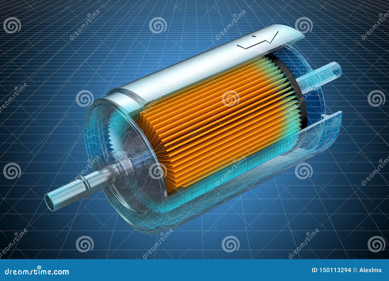 Visualization 3d Cad Model of Fuel Filter, Blueprint. 3D Rendering ...