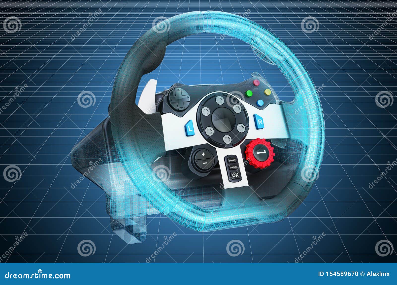 Visualization 3d Cad Model of Gaming Steering Wheel, Blueprint. 3D ...