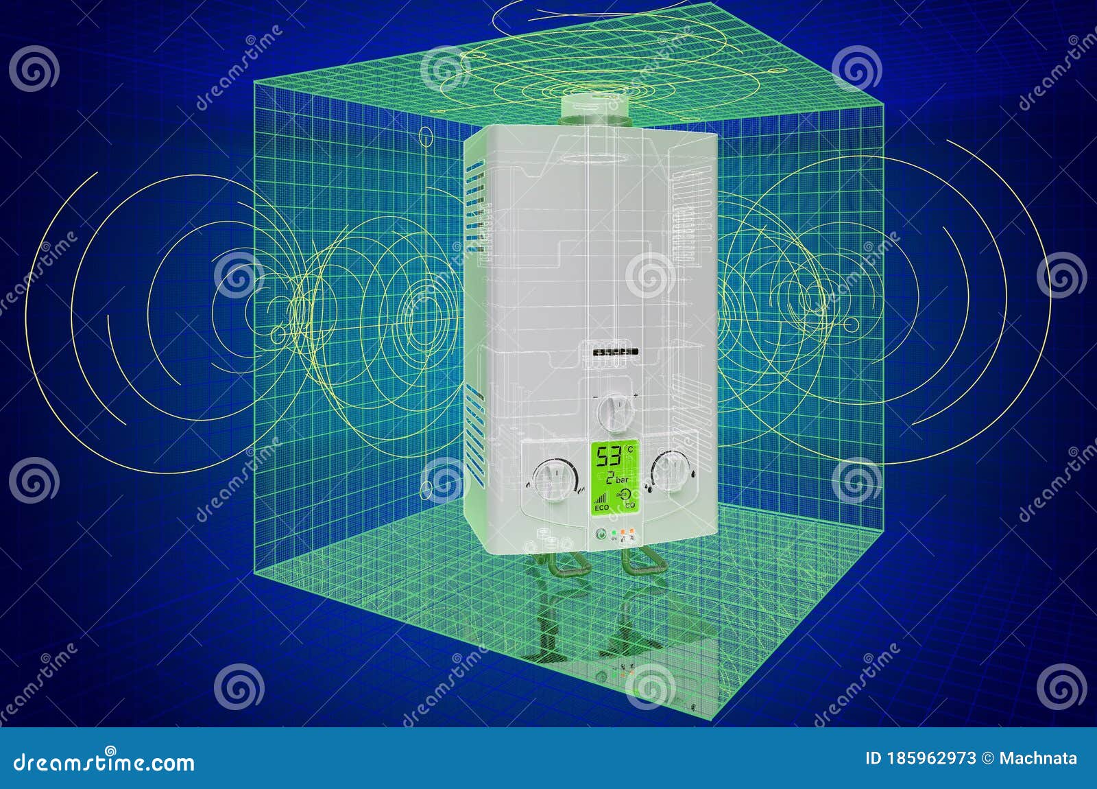 Visualization 3d Cad Model of Gas Boiler, Water Heater Blueprint. 3D ...