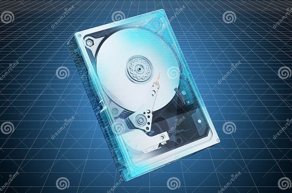 Visualization 3d Cad Model of Hard Disk Drive HDD, Blueprint. 3D ...