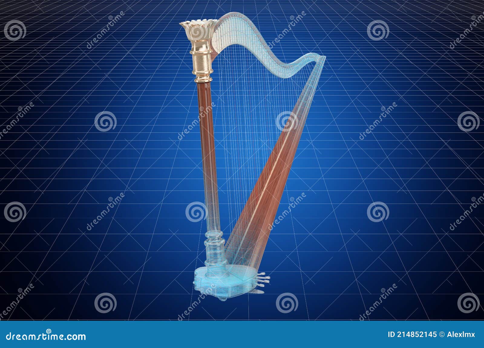 Visualization 3d Cad Model of Harp, Lyre, Blueprint. 3D Rendering Stock ...