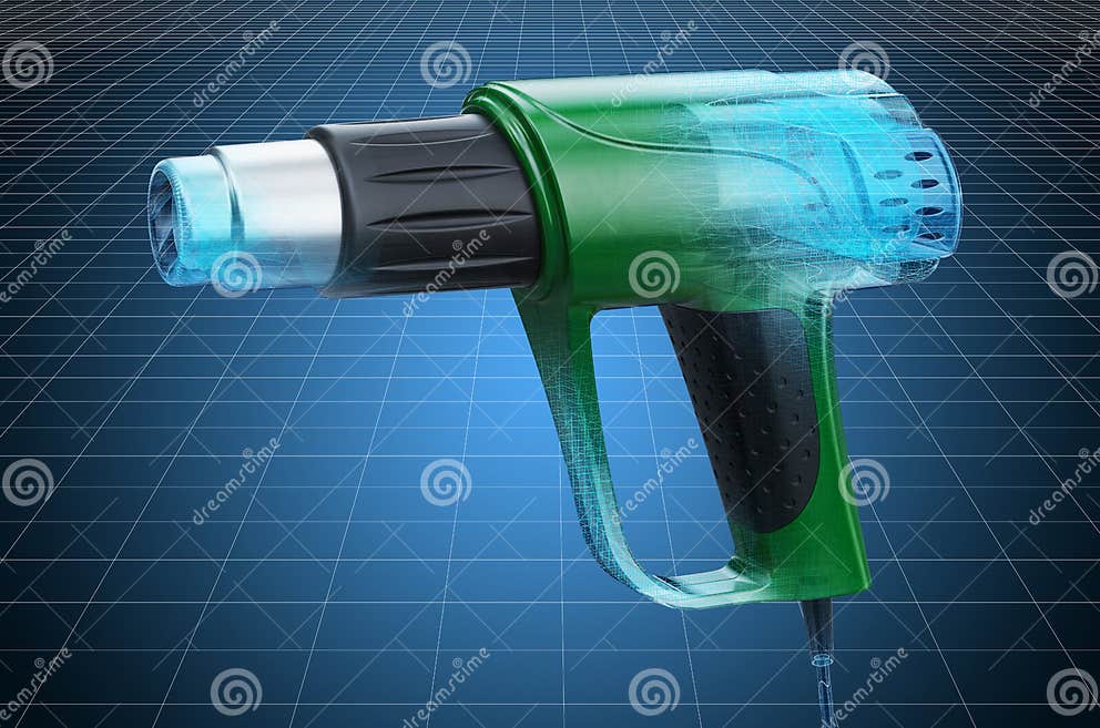 Visualization 3d Cad Model of Heat Gun, Blueprint. 3D Rendering Stock ...
