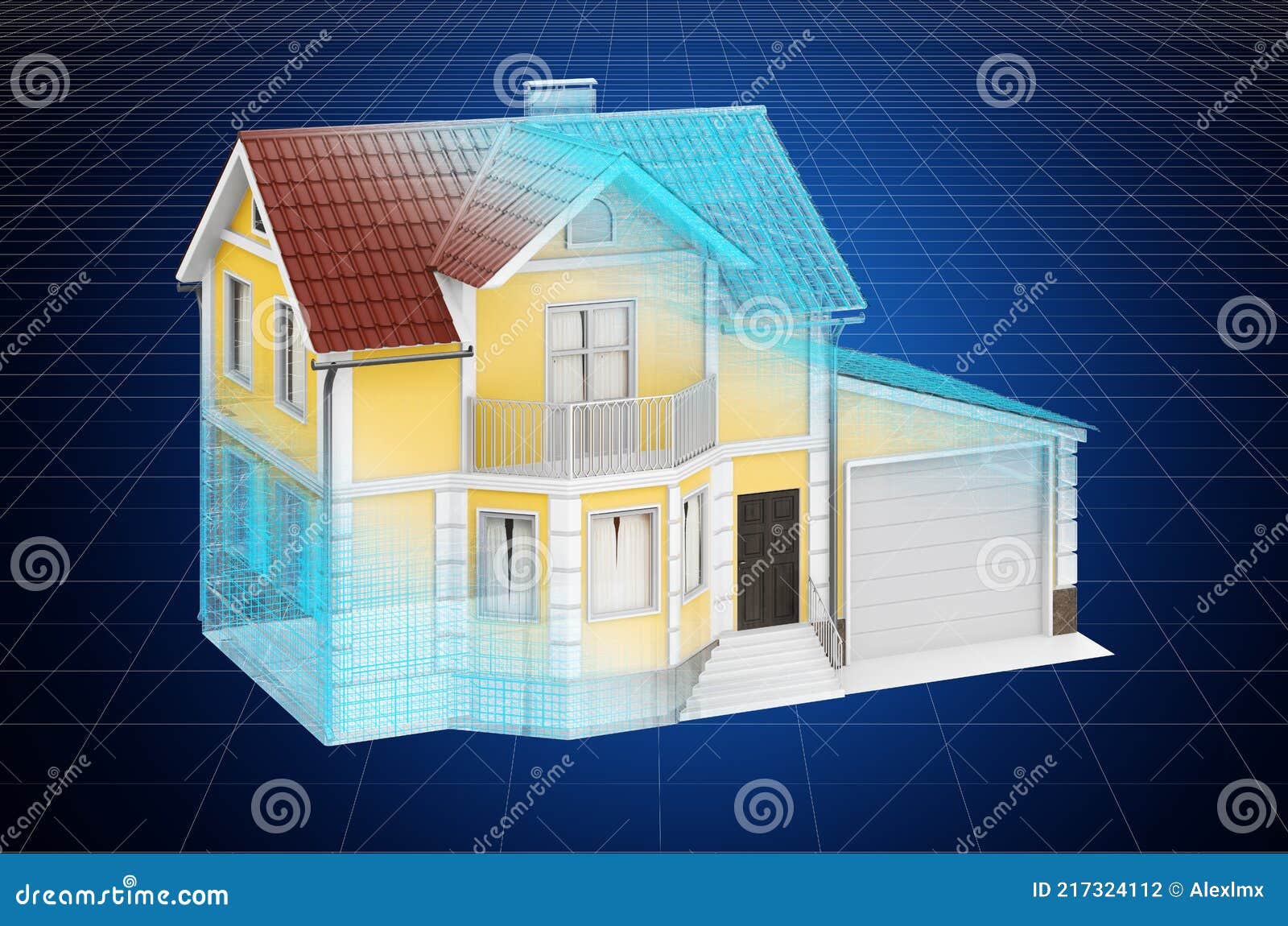 Visualization 3d Cad Model of House, Blueprint. 3D Rendering Stock ...