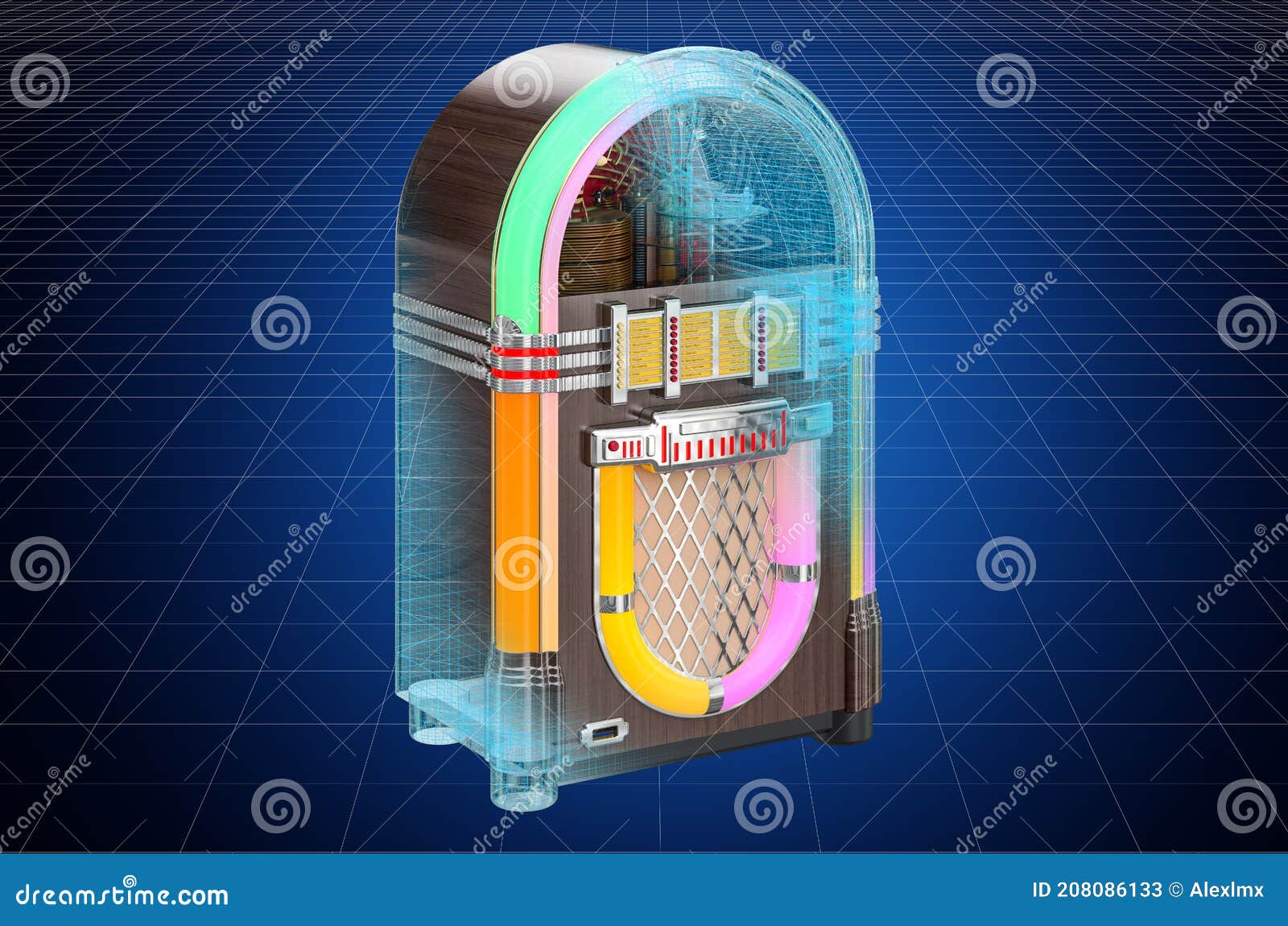 Visualization 3d Cad Model of Jukebox, Blueprint. 3D Rendering Stock ...