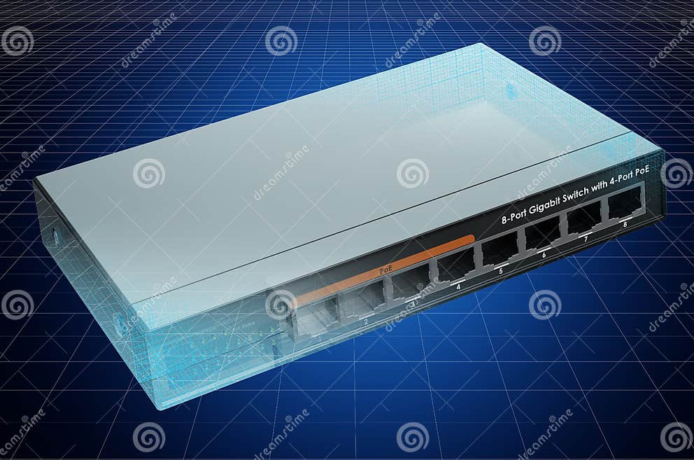 Visualization 3d Cad Model of Network Switch, Blueprint. 3D Rendering ...
