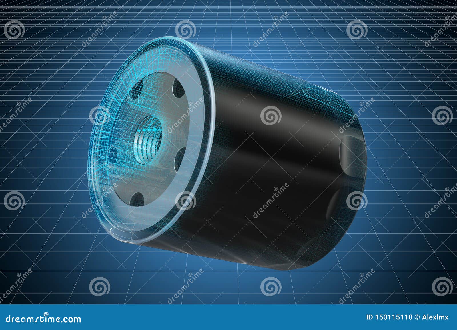 Visualization 3d Cad Model of Oil Filter, Blueprint. 3D Rendering Stock ...