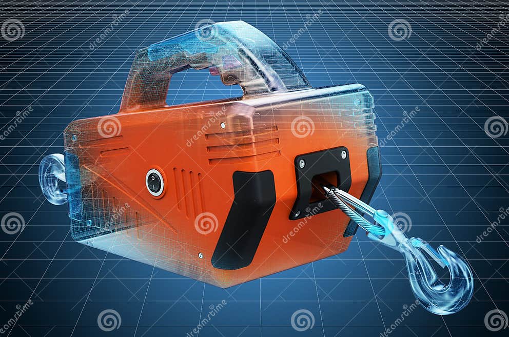 Visualization 3d Cad Model of Portable Electric Winch, Blueprint. 3D ...