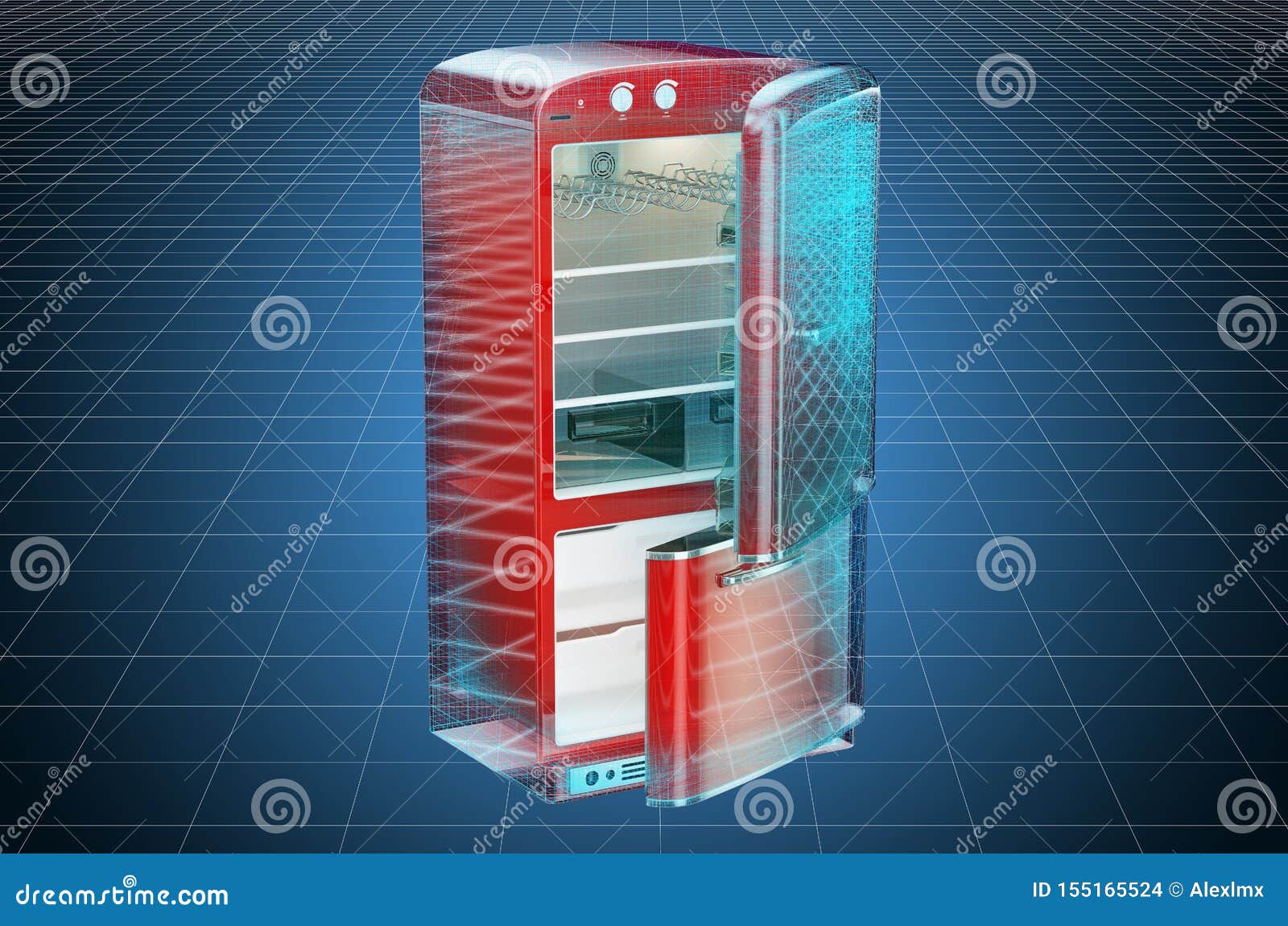 Visualization 3d Cad Model of Retro Fridge, Blueprint. 3D Rendering ...