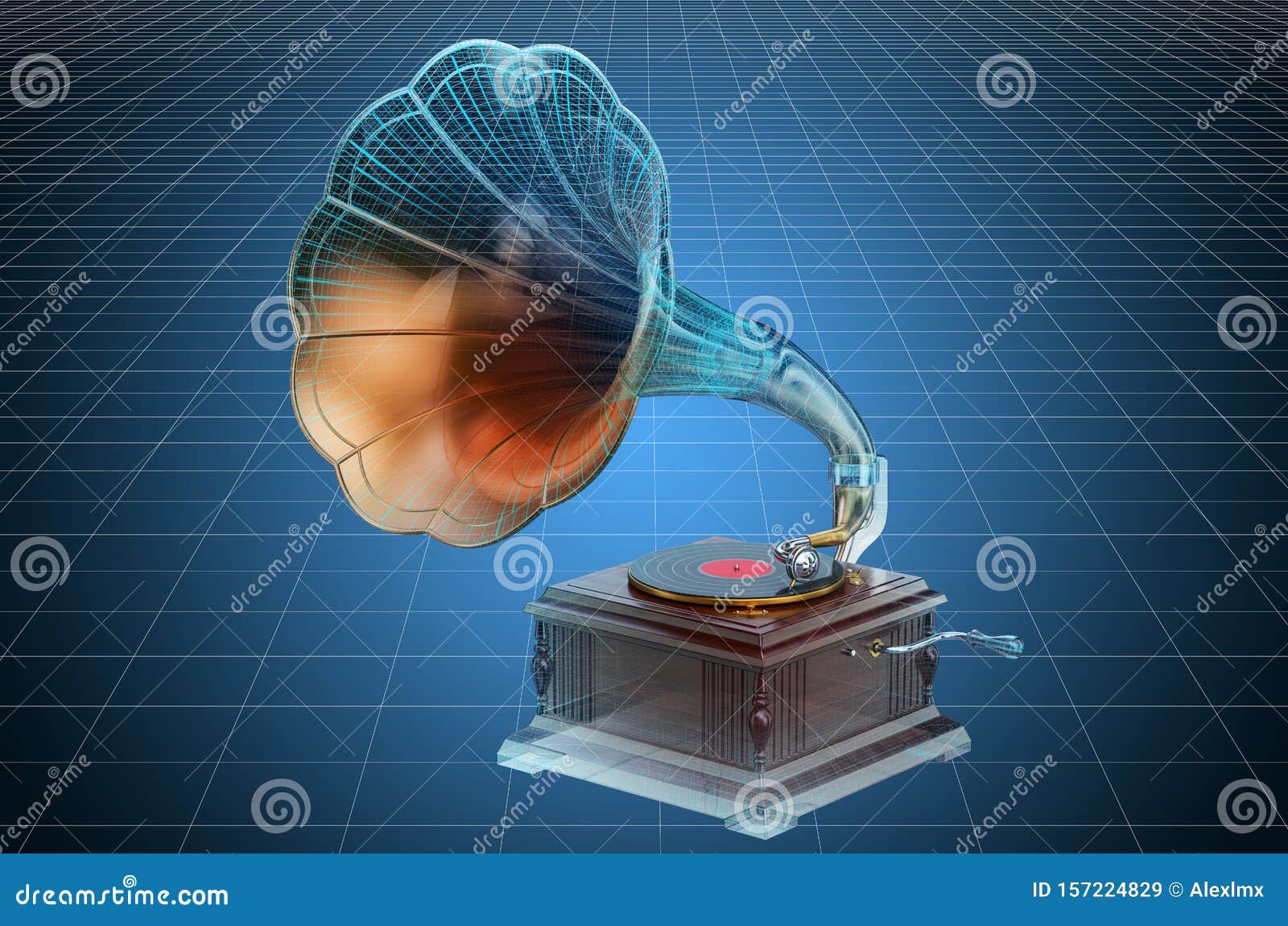 Visualization 3d Cad Model of Retro Phonograph, Vintage Gramophone ...