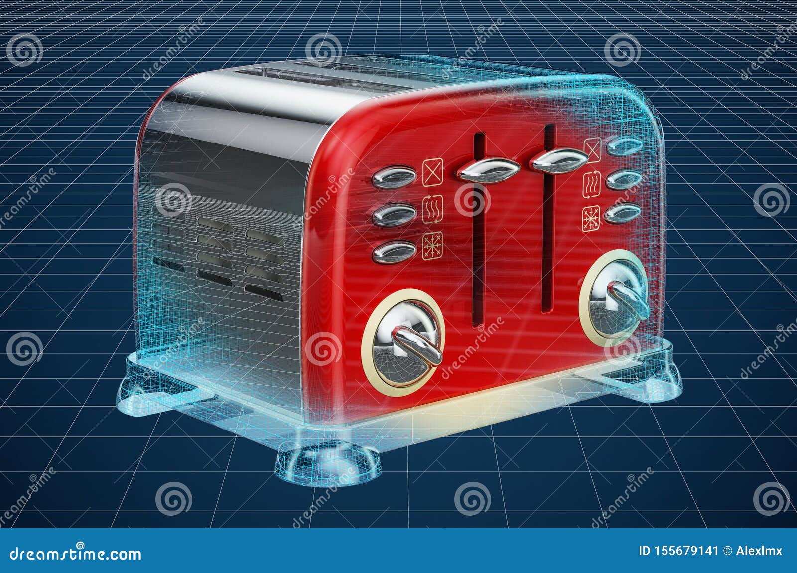 Visualization 3d Cad Model of Retro Toaster, Blueprint. 3D Rendering ...