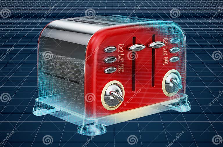 Visualization 3d Cad Model of Retro Toaster, Blueprint. 3D Rendering ...