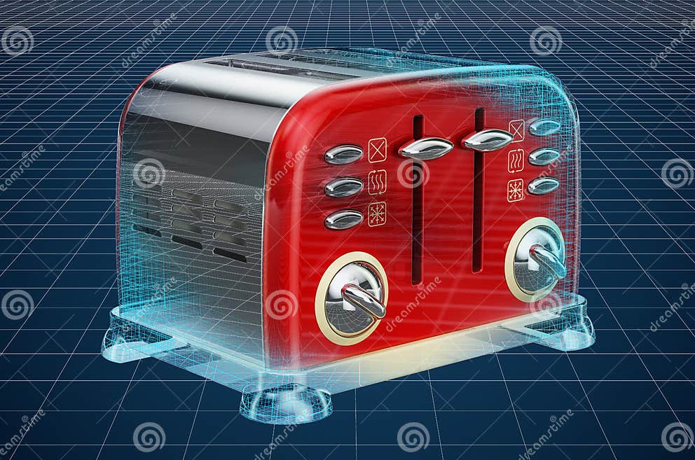 Visualization 3d Cad Model of Retro Toaster, Blueprint. 3D Rendering ...