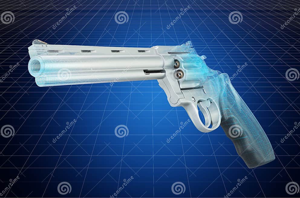 Visualization 3d Cad Model of Revolver, Blueprint. 3D Rendering Stock ...