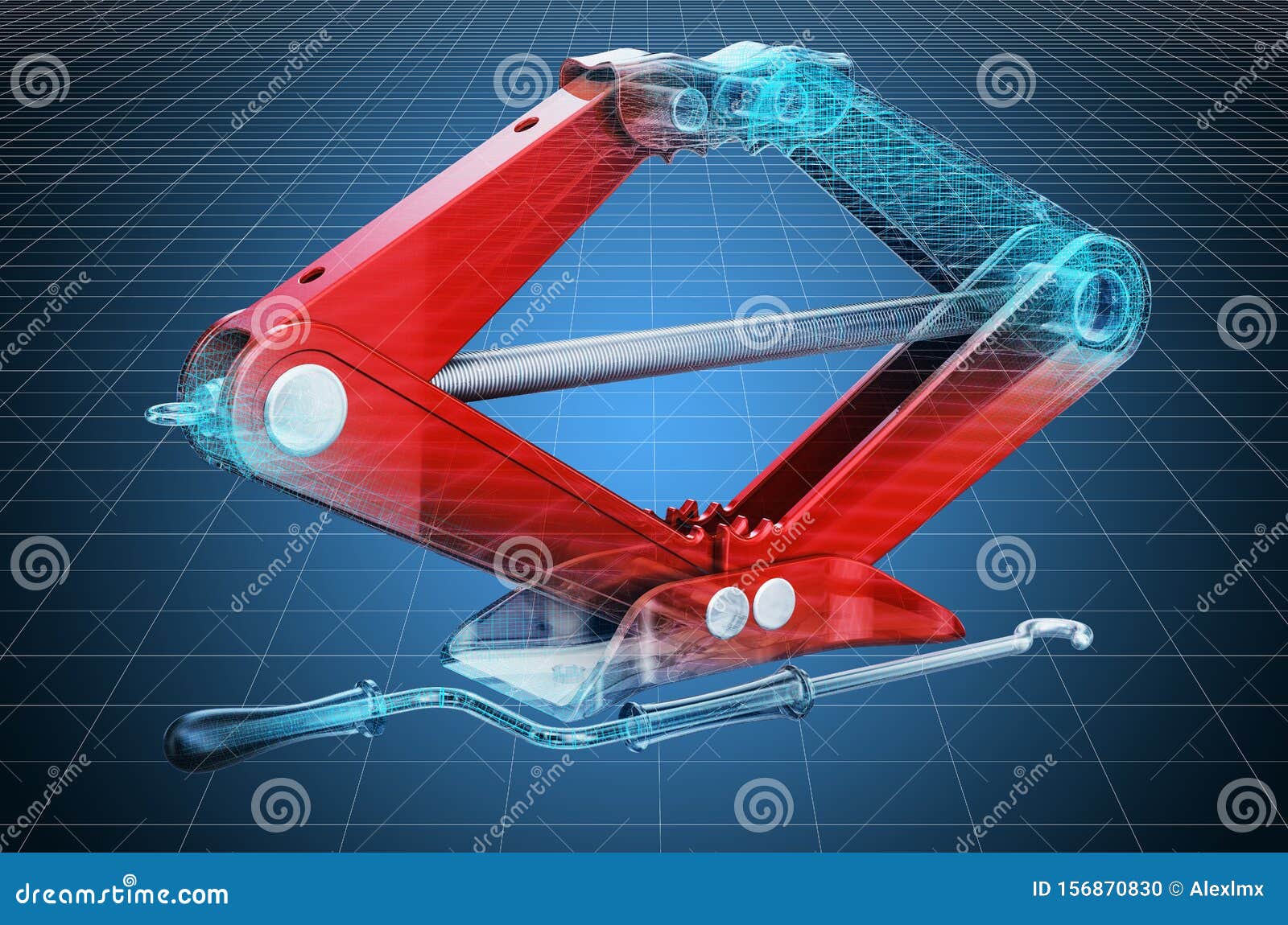 Visualization 3d Cad Model of Scissor Jack, Car Lifter Blueprint. 3D ...
