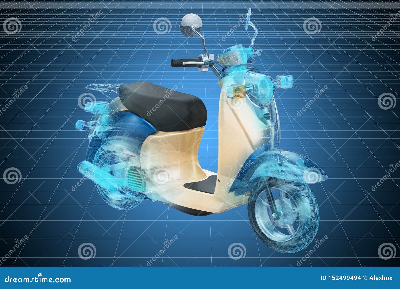 Visualization 3d Cad Model of Scooter, Blueprint. 3D Rendering Stock ...