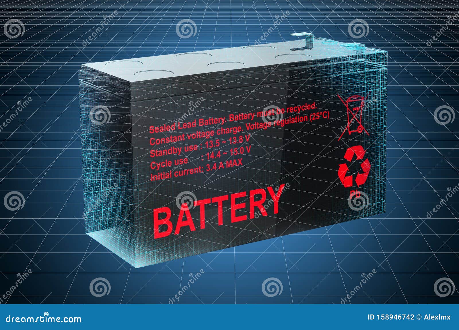 Visualization 3d Cad Model of Sealed UPS Battery, Blueprint. 3D ...