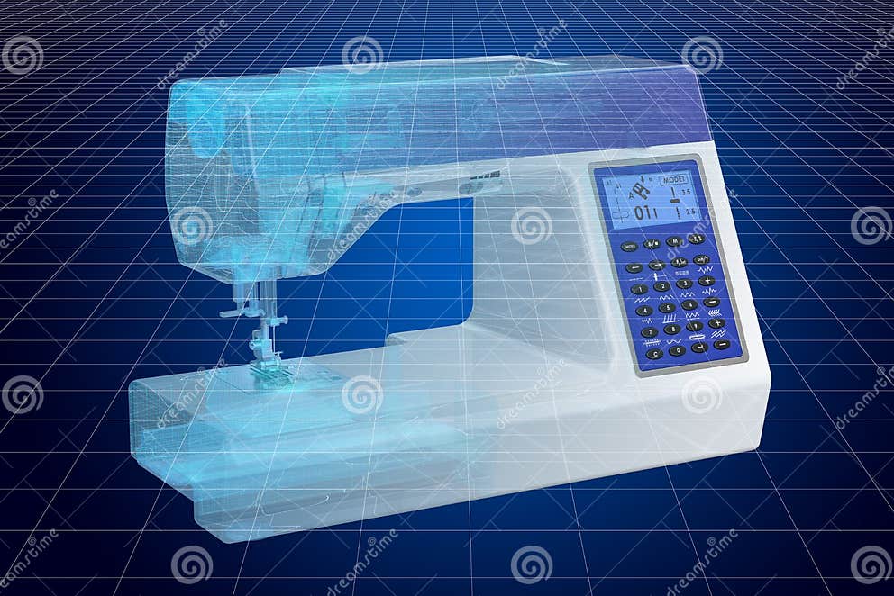 Visualization 3d Cad Model of Sewing Machine, Blueprint. 3D Rend Stock ...