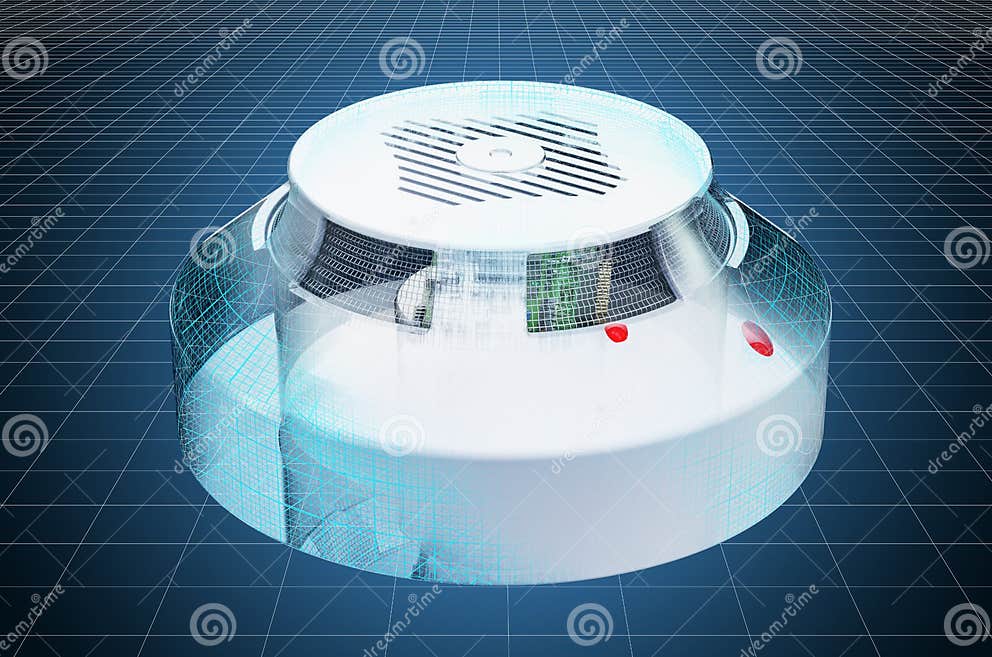 Visualization 3d Cad Model of Smoke Detector, Blueprint. 3D Rendering ...