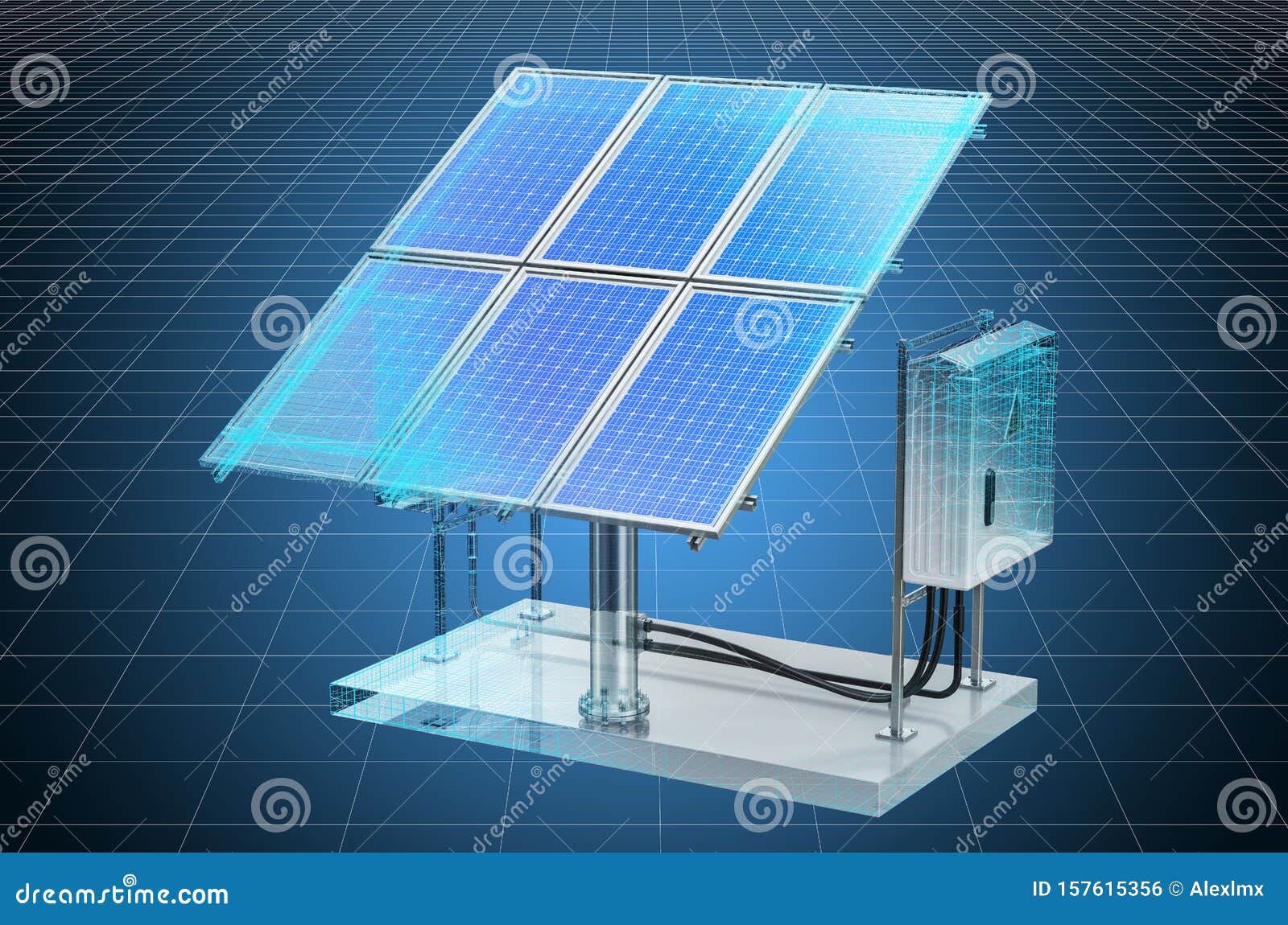Visualization 3d Cad Model of Solar Panel, Blueprint. 3D Rendering ...