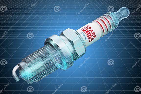 Visualization 3d Cad Model of Spark Plug, Blueprint. 3D Rendering Stock ...