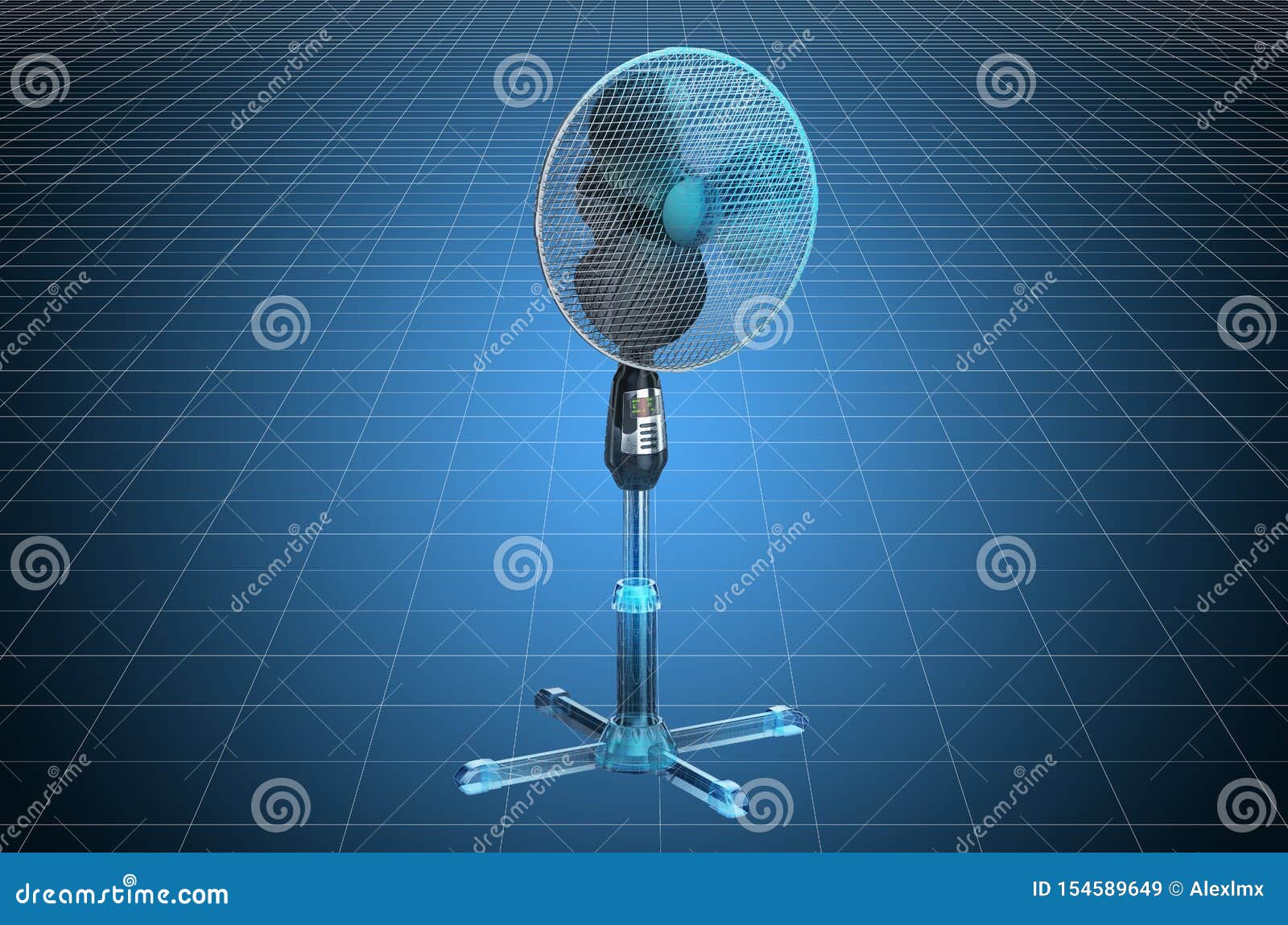 Visualization 3d Cad Model of Standing Pedestal Electric Fan, Blueprint ...