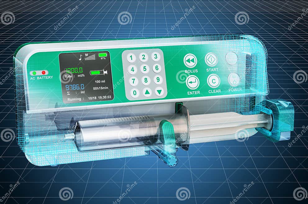 Visualization 3d Cad Model of Syringe Infusion Pump, Blueprint. 3D ...