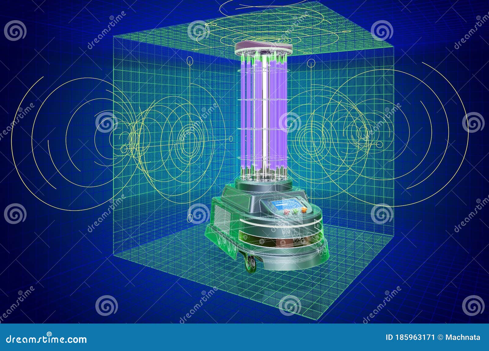 Robot 3d Blueprint Mesh Model On A Blue Background. Front View ...