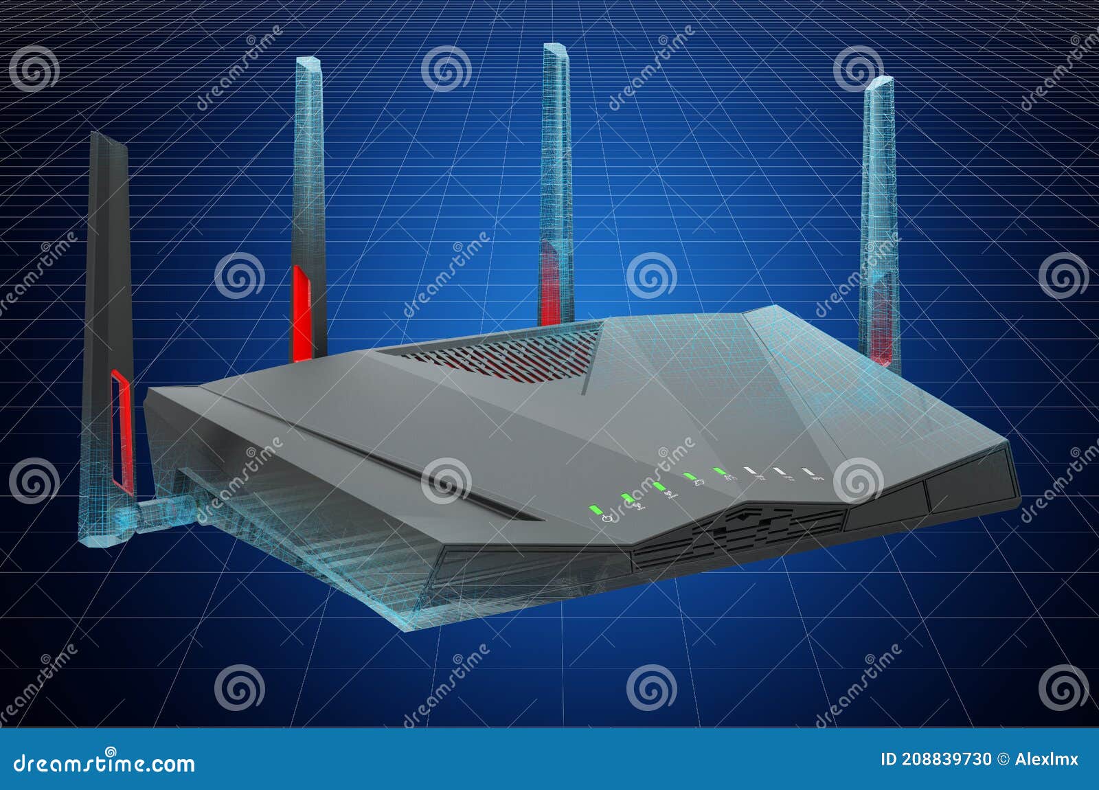 Visualization 3d Cad Model of Wi-fi 6G Router, Blueprint. 3D Rendering ...