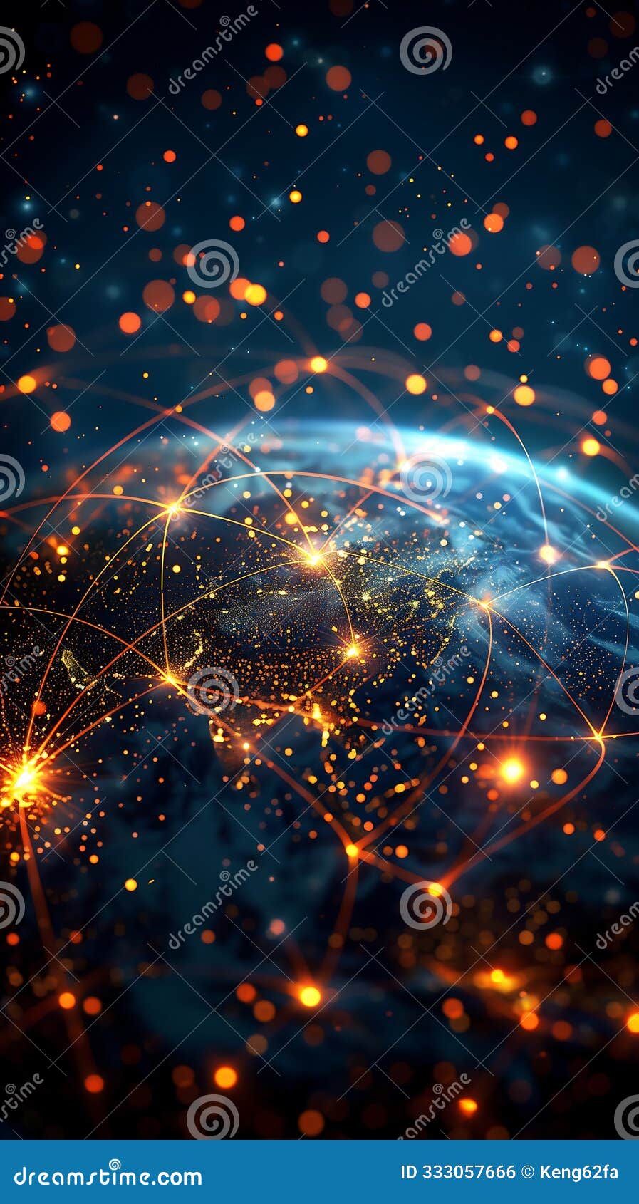 A Visualization of Global Network Connections, Featuring Glowing Orange ...