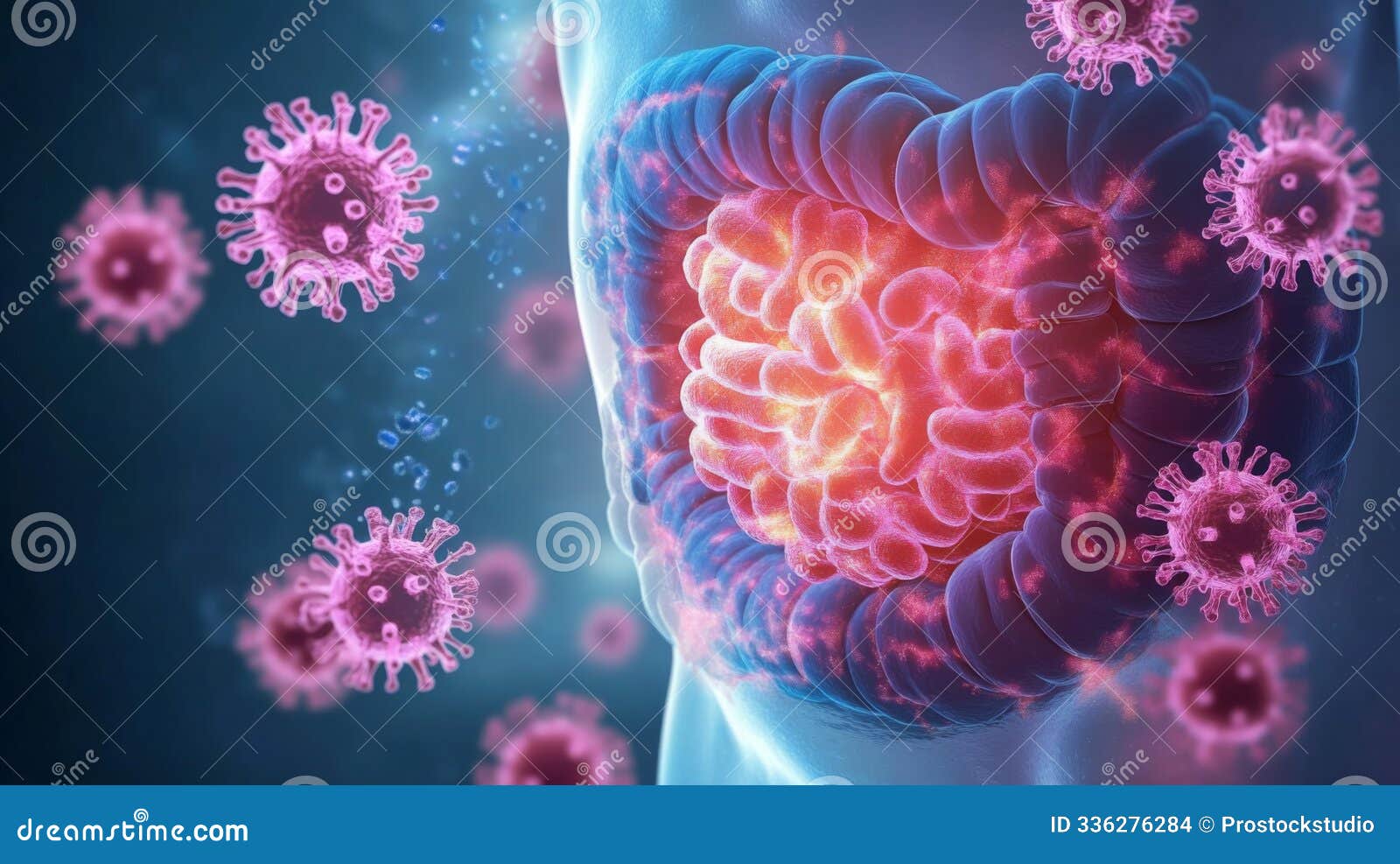 Visualization of Human Gut Microbiome Interacting with Viruses within the Digestive System Stock ...