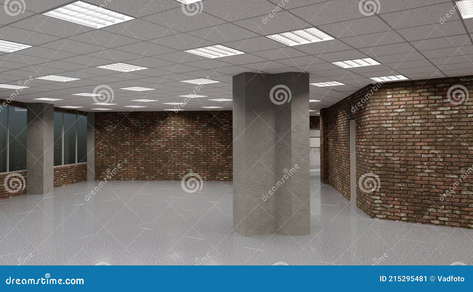 Visualization of a Large Empty Interior, 3D Illustration Stock ...