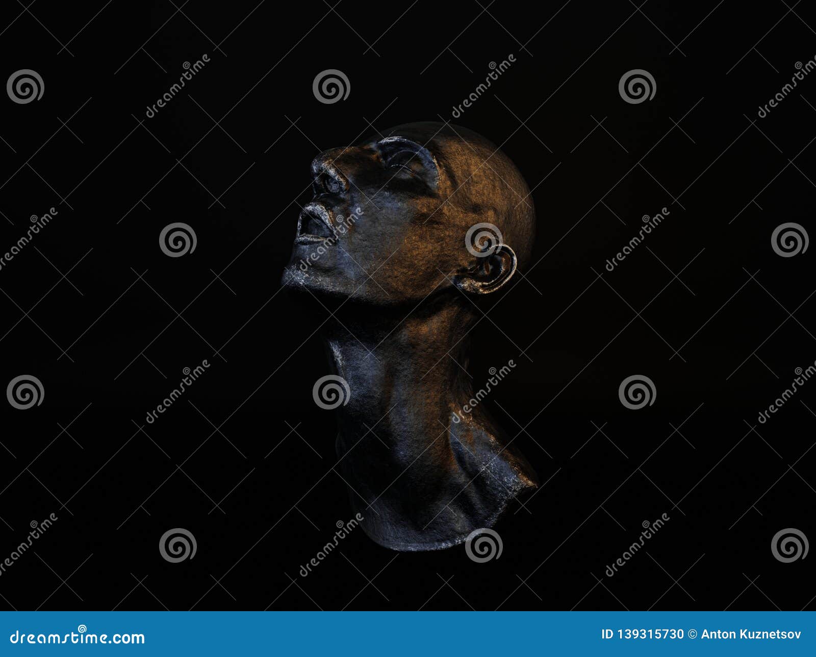 Visualization Of Metal Face Sculpture 3D Illustration Stock ...