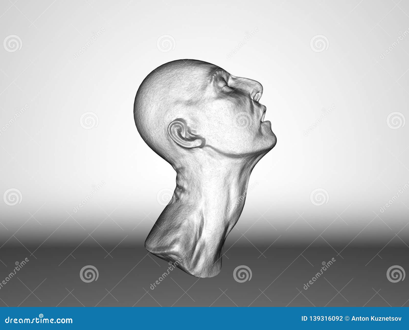 Visualization of Metal Face Sculpture 3D Illustration Stock ...