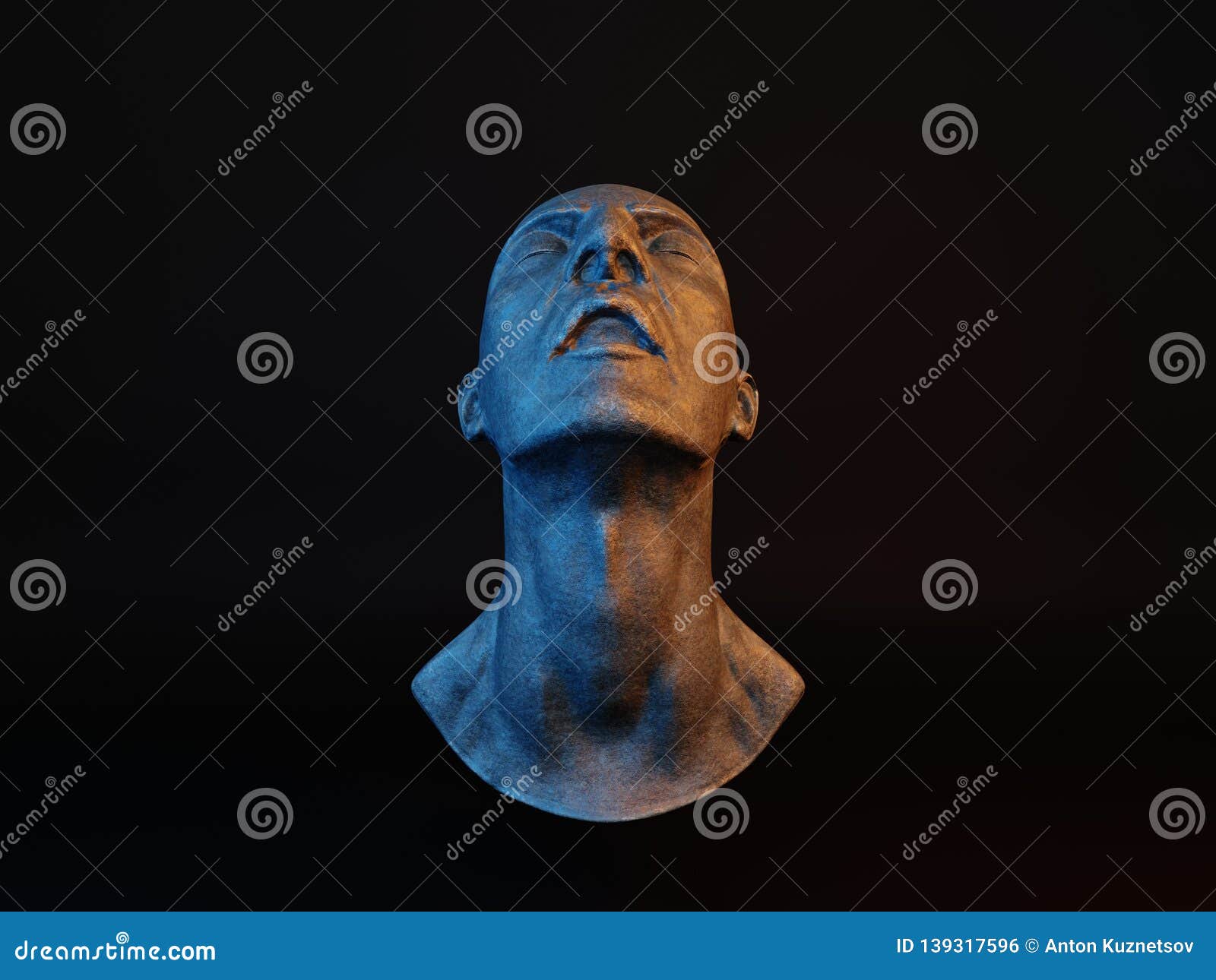 Visualization of Metal Face Sculpture 3D Illustration Stock ...