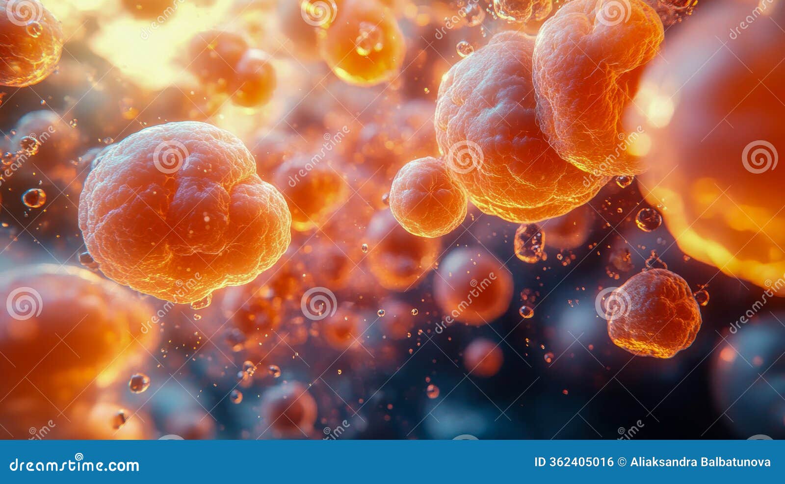 Visualization of Microscopic Fat Cells Floating in Fluid, Representing ...