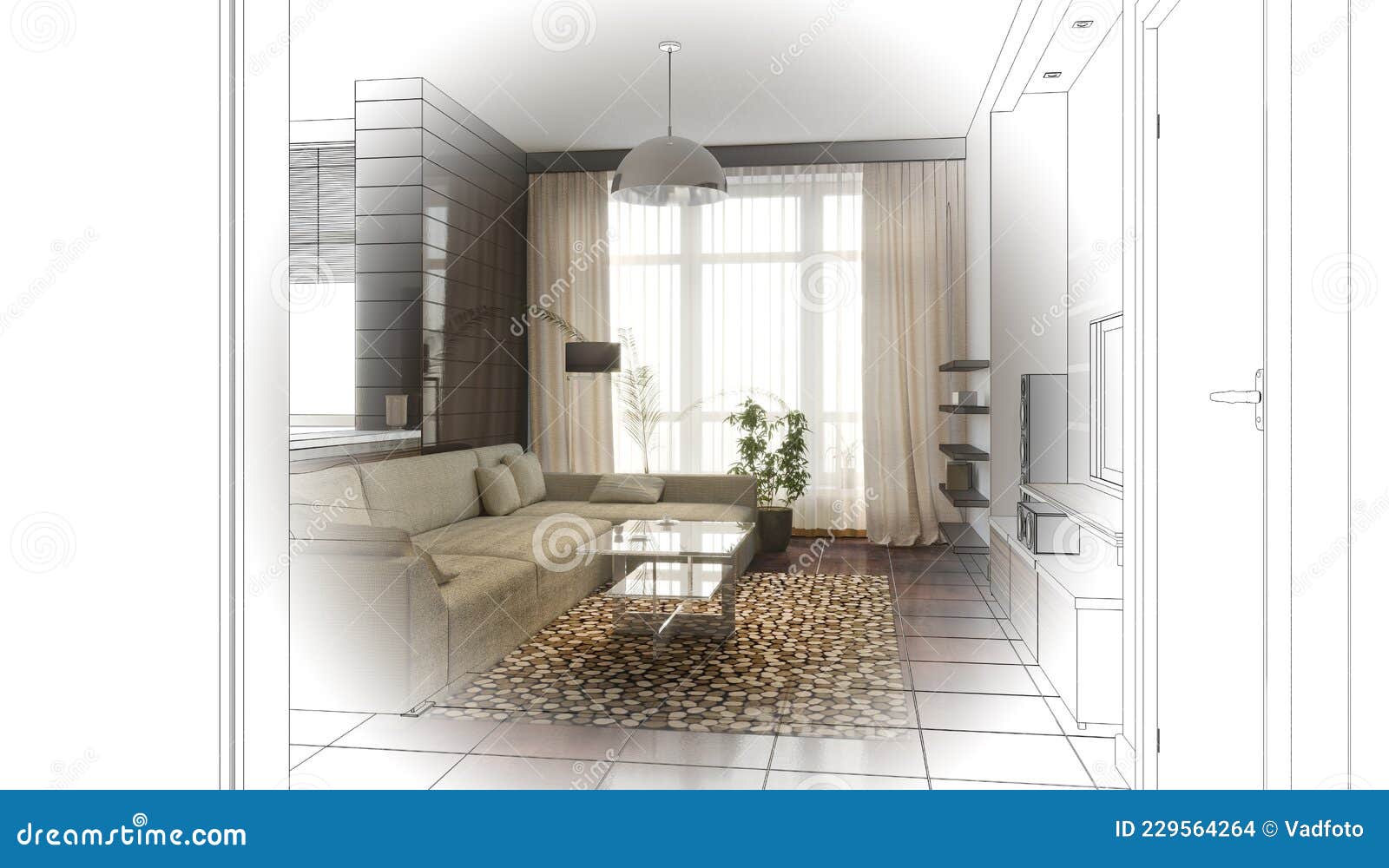 Visualization of Modern Residential Interior Design, 3D Illustration ...
