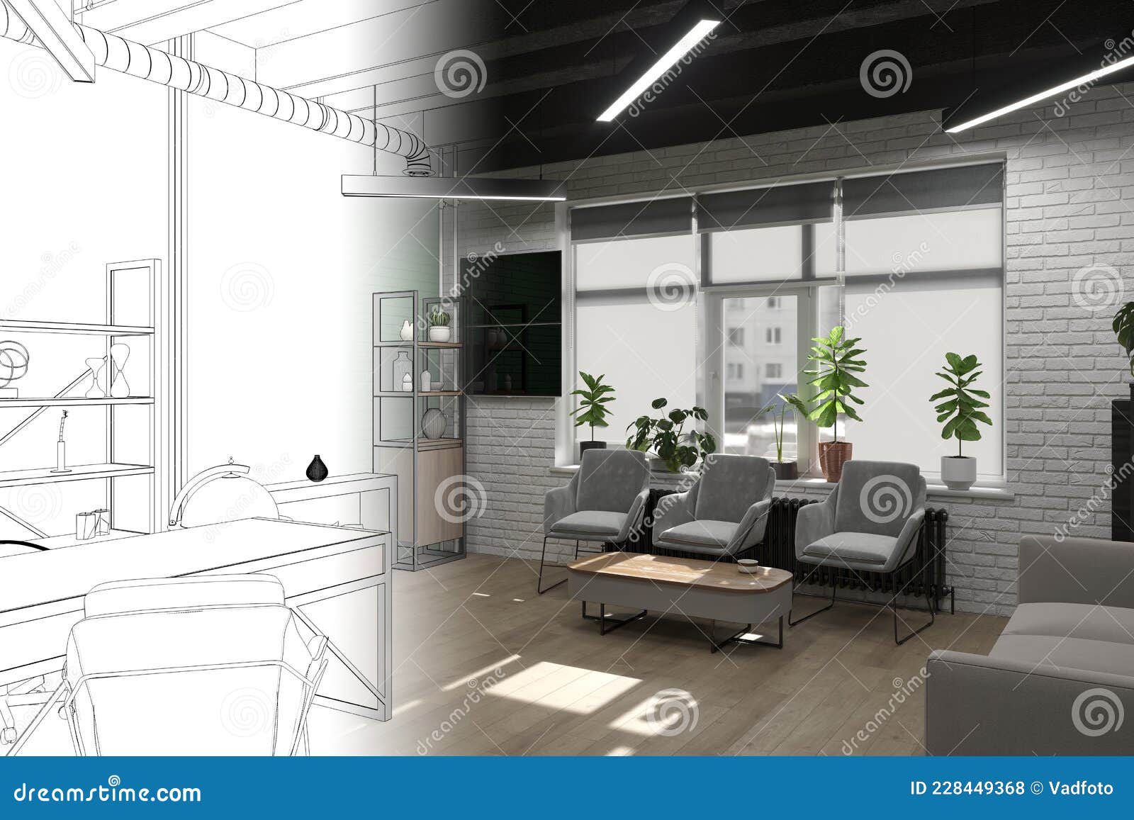 Visualization of Modern Residential Interior Design, 3D Illustration ...