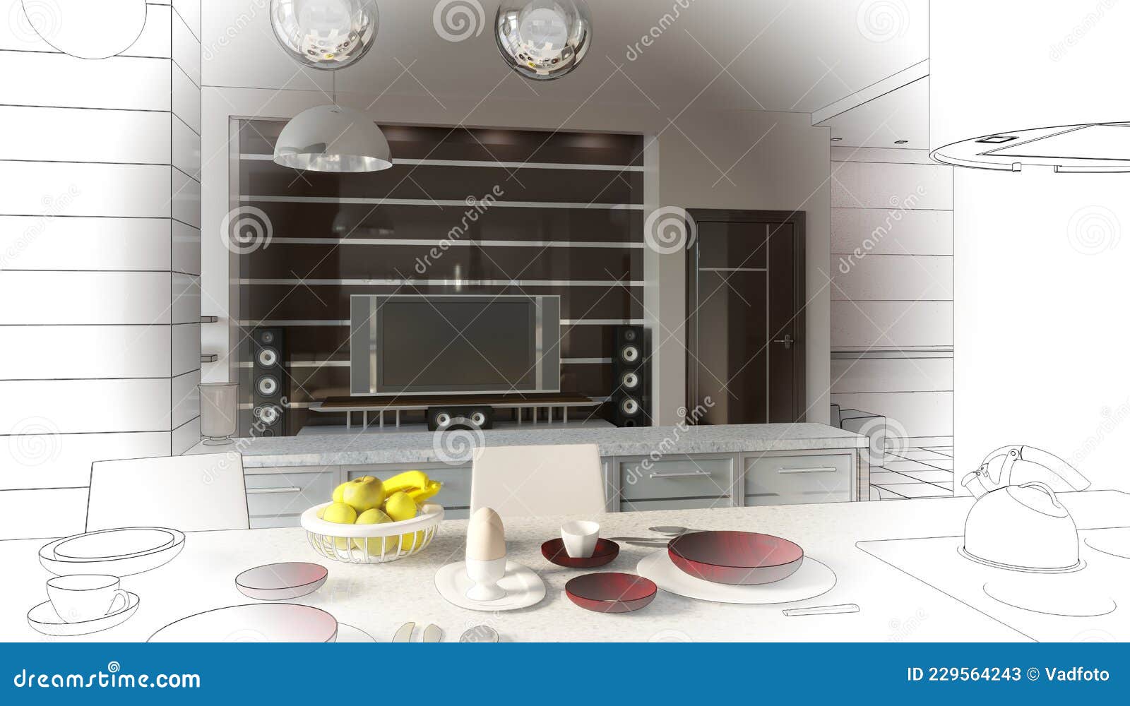 Visualization of Modern Residential Interior Design, 3D Illustration ...