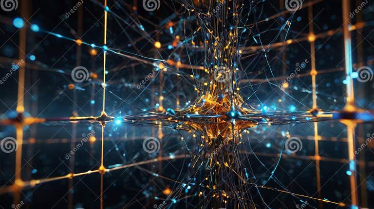 Visualization of Neural Network Mesh with Glowing Nodes and Connections Symbolize Complexity of ...