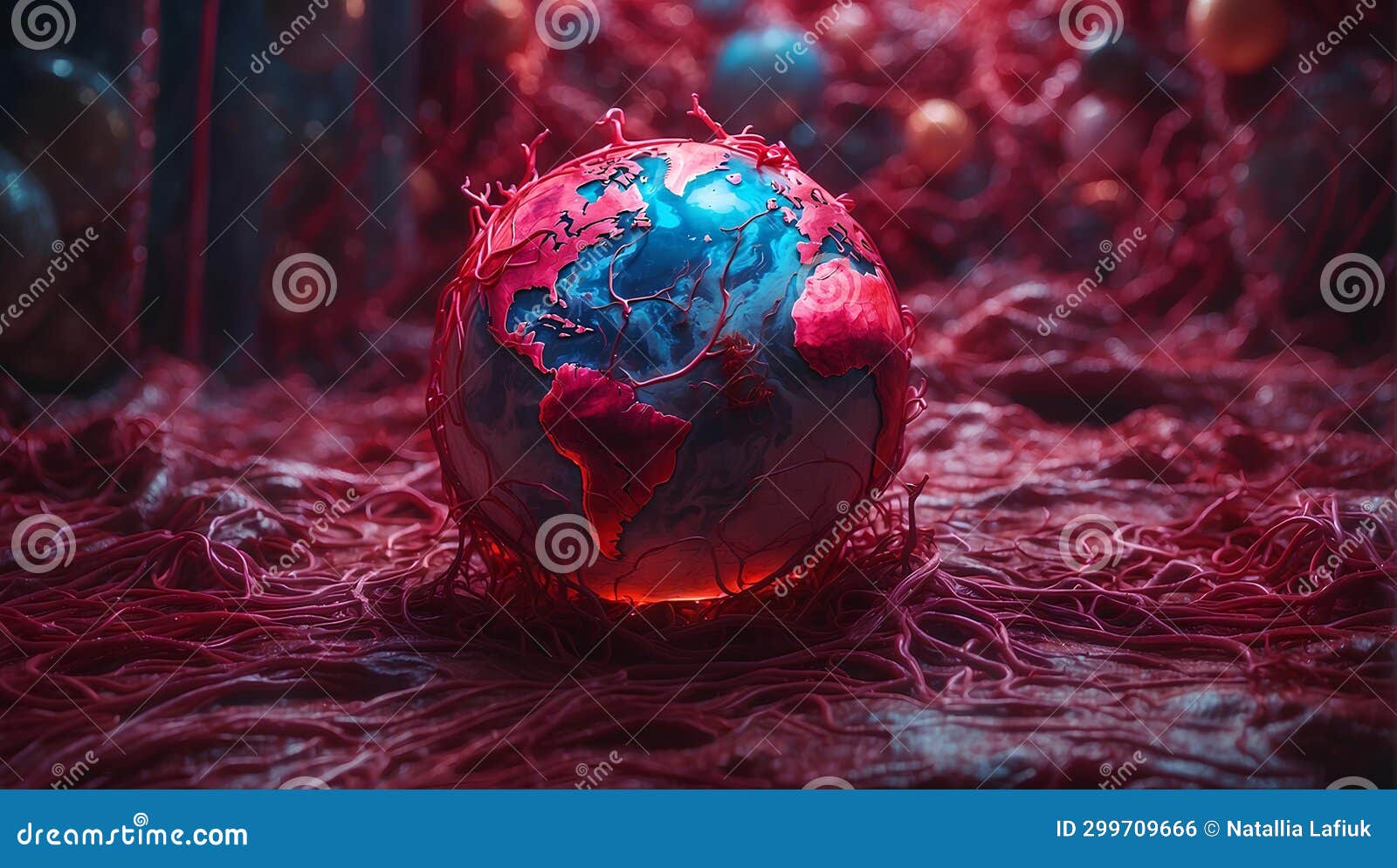 Visualization of Planet Earth Shrouded in a Web of Intricate Blood ...