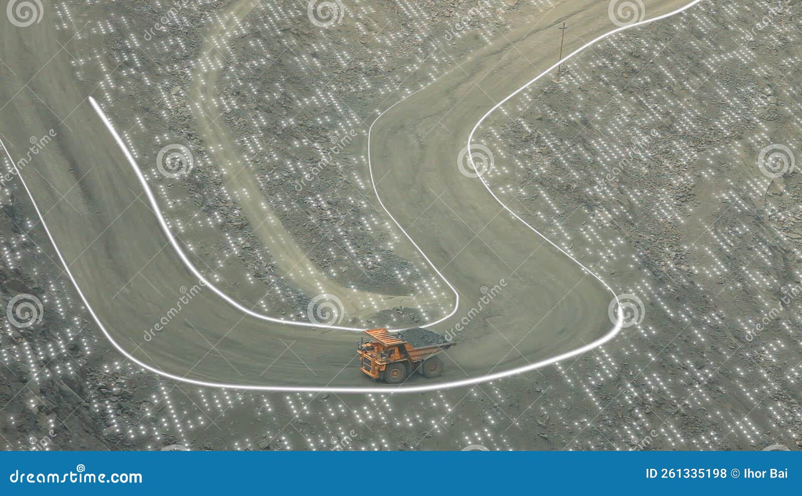 A Mining Dump Truck Drives on a Road in a Deep Iron Ore Quarry. Iron ...