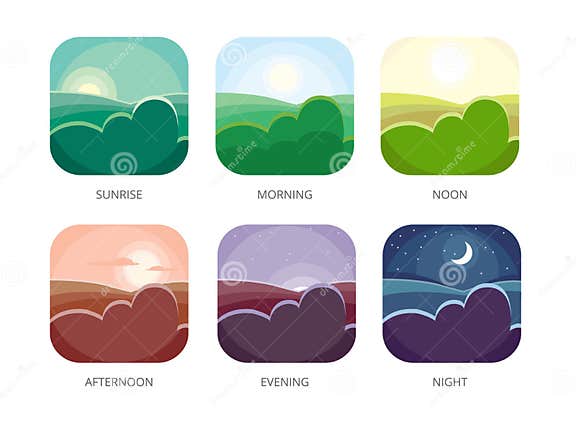Visualization of Various Times of Day. Morning, Noon and Night Stock ...