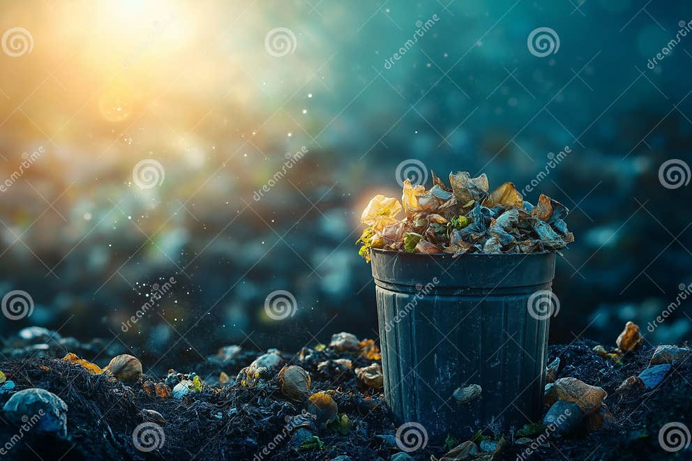 Garbage in a Trash Can on the Street. Environmental Pollution. Copy ...