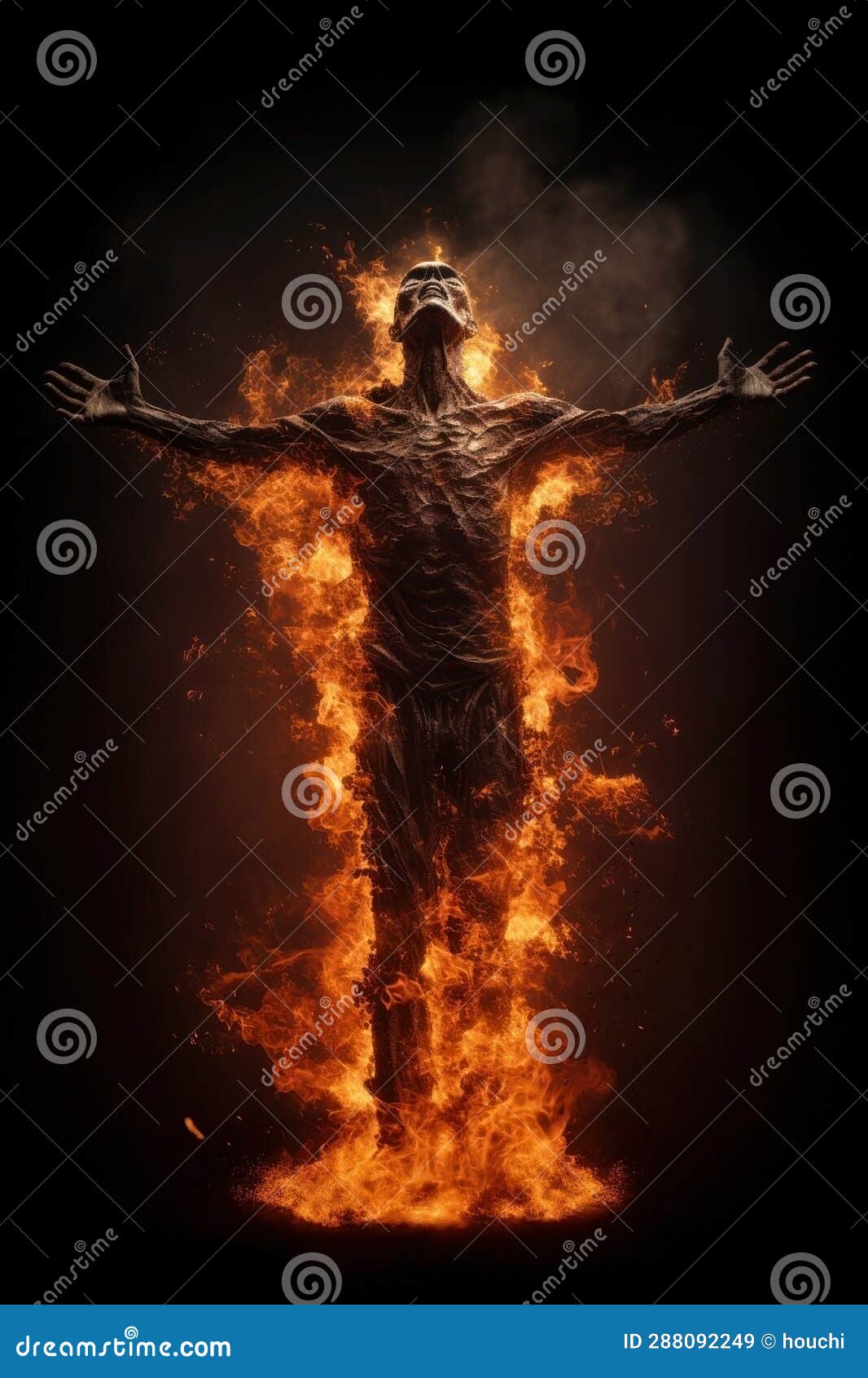 A Flesh and Bones Figure Burning in the Fires of Hell. Halloween Horror ...