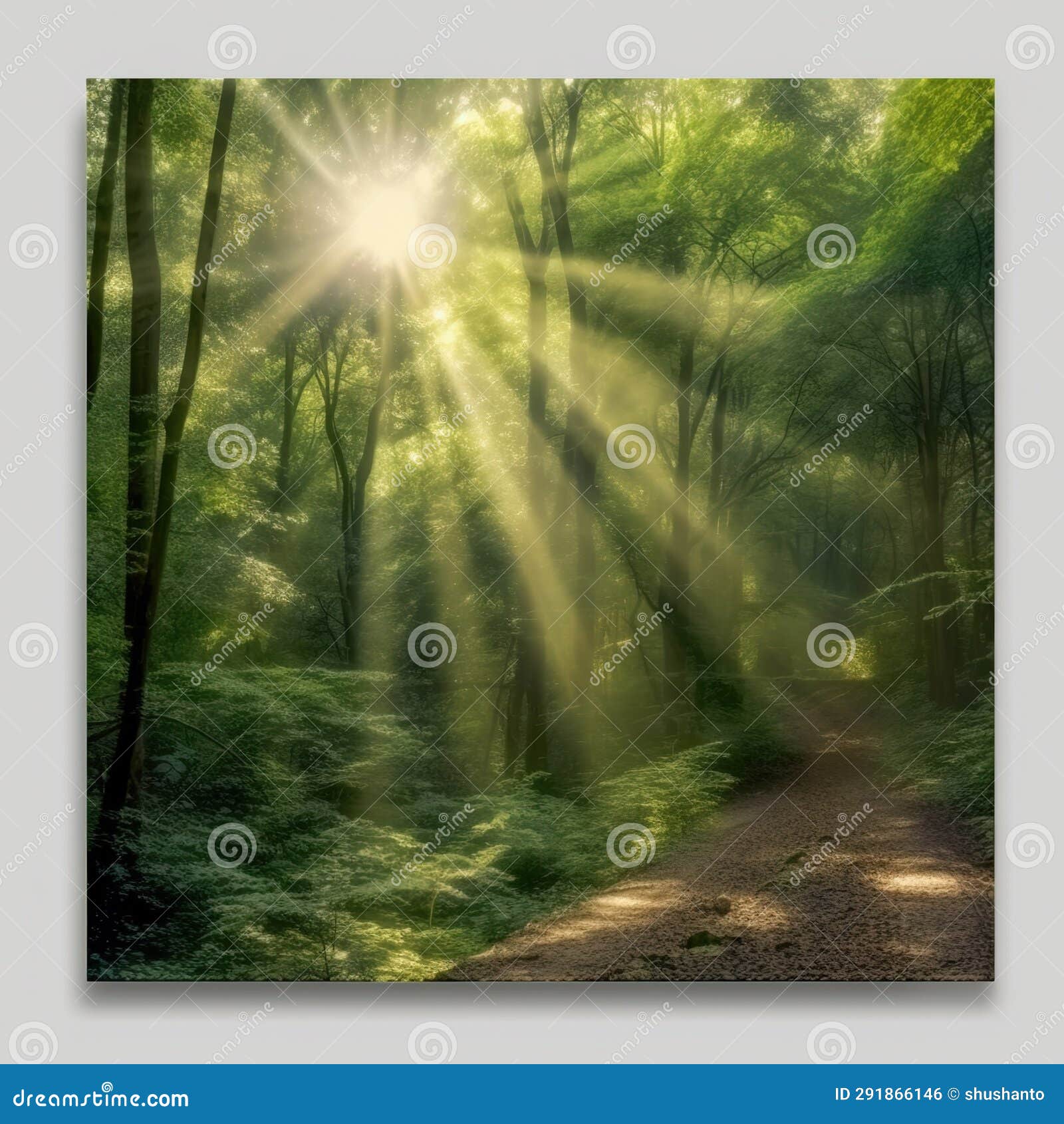 Beautiful Rays of Sunlight in a Green Forest Stock Illustration ...
