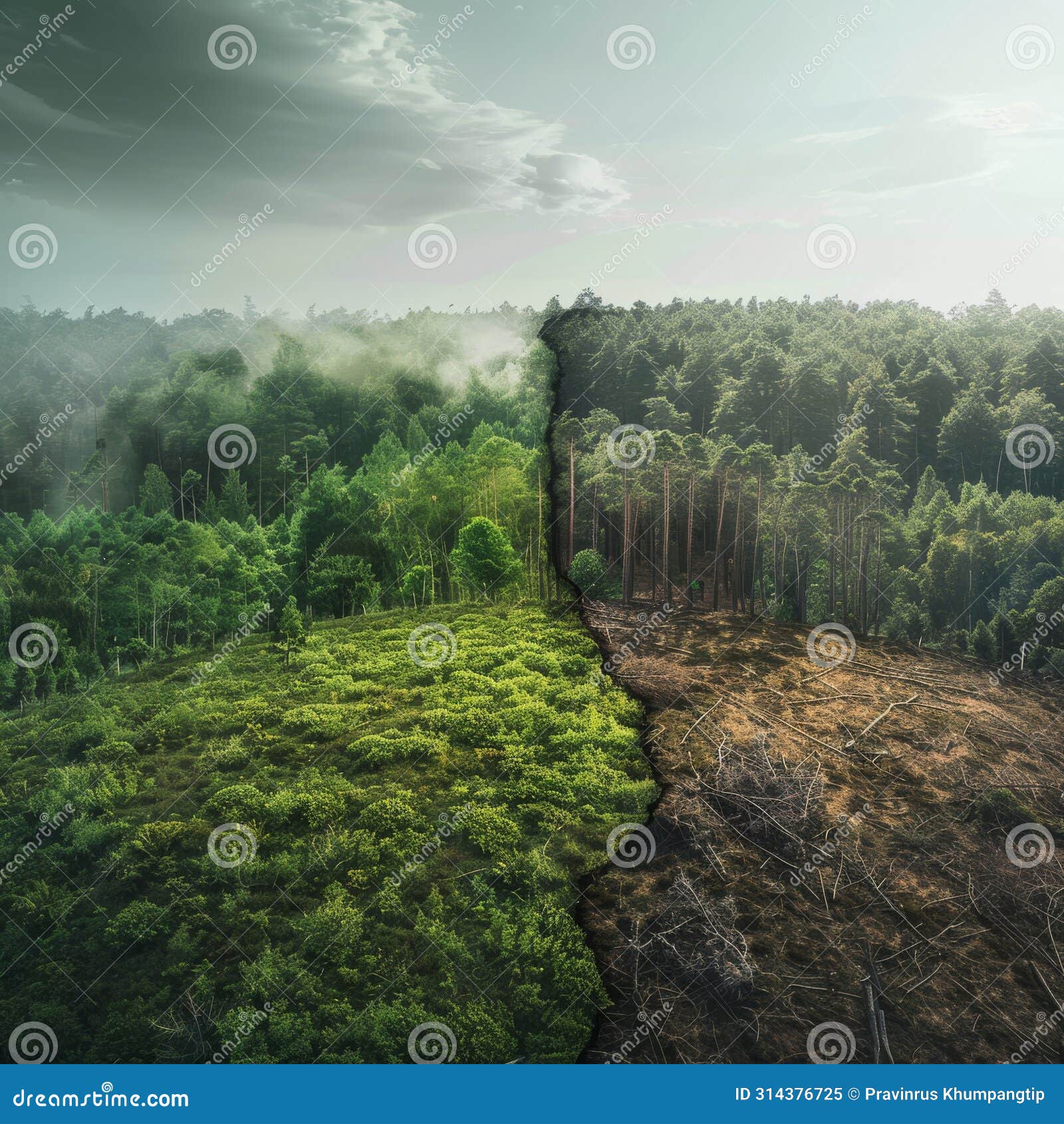 Visualize a Forest Transition from Lush Greenery To Barren Land Due To ...