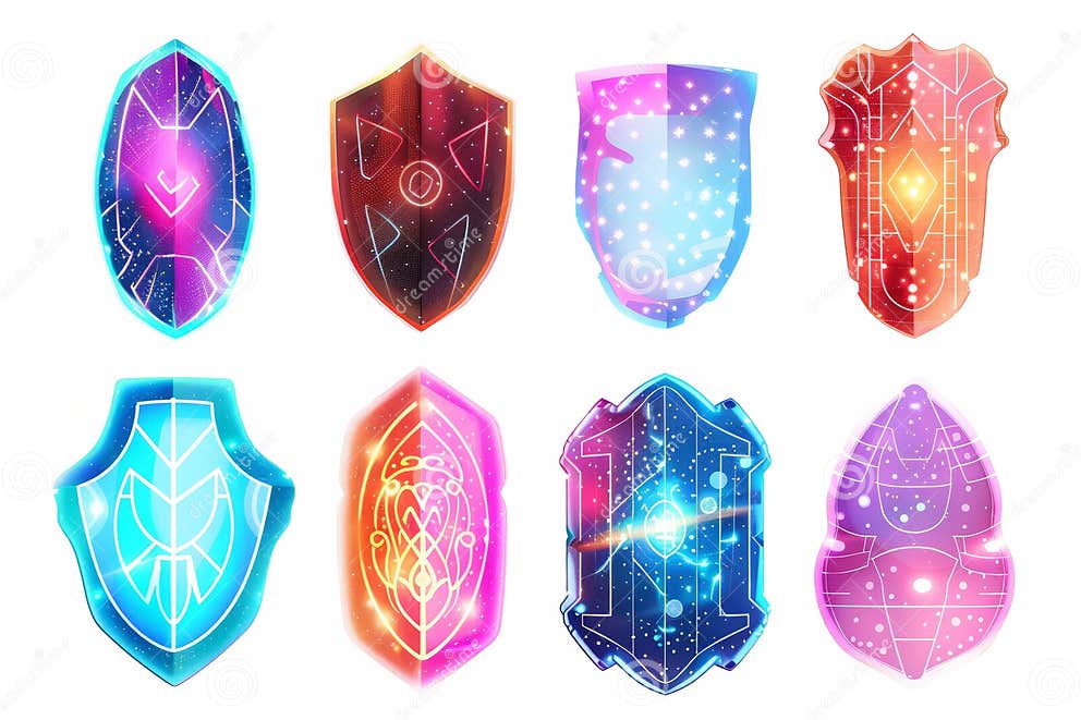Visualize a Set of Glowing Energy Shields and Barriers, Unique Pattern ...