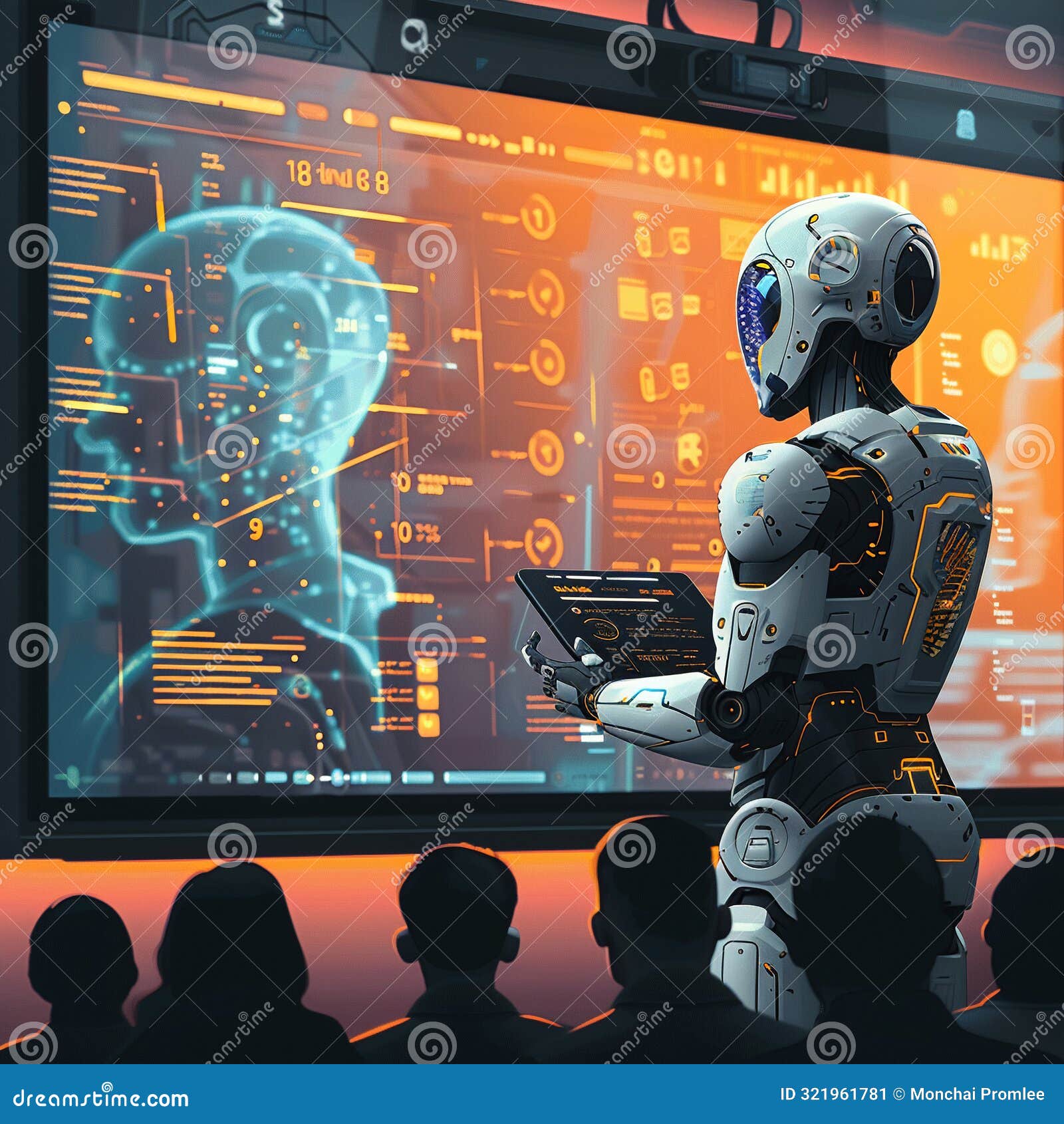 Visualize a Successful Presentation with a Speaker Highlighting Key ...